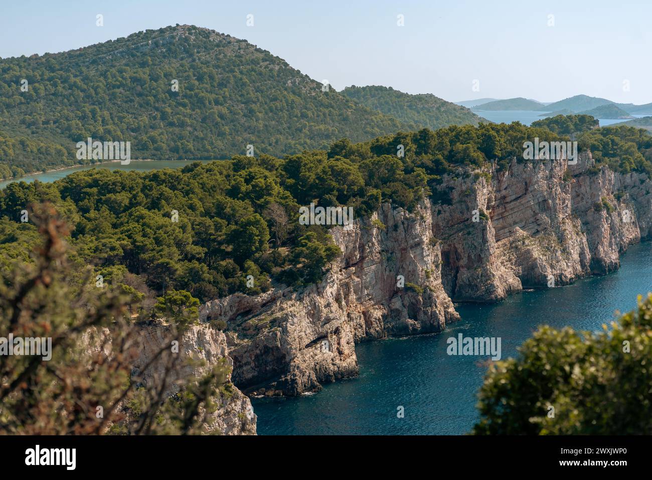 Aerial panorama view of cliffs near Salty lake and mountains in Dugi ...