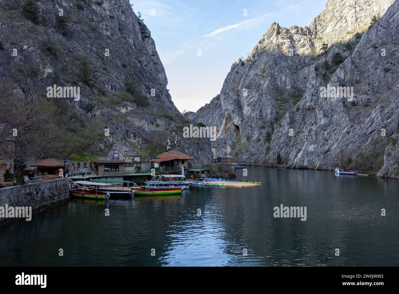 View of beautiful tourist attraction lake at Matka Canyon, Skopje ...