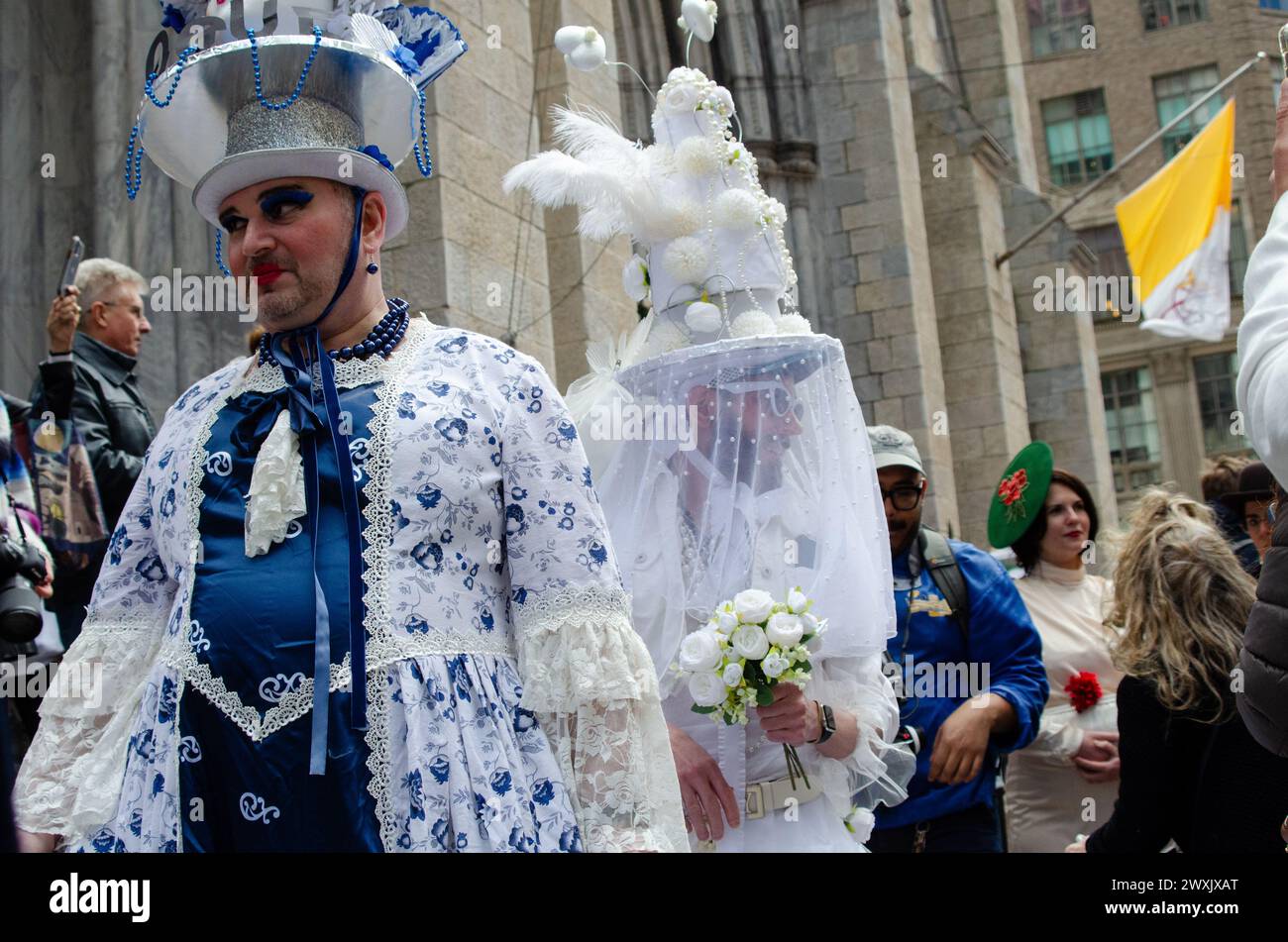 New York, USA. 31st Mar, 2024. People clad in Easter-inspired costumes ...