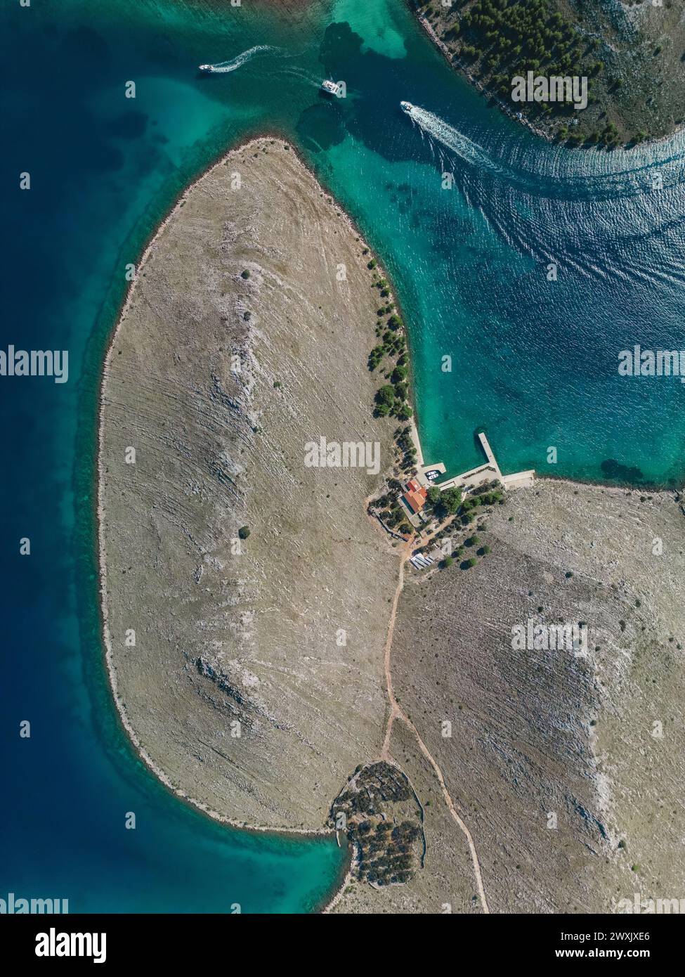 Drone view directly from above on island of Kornati archipelago with ...