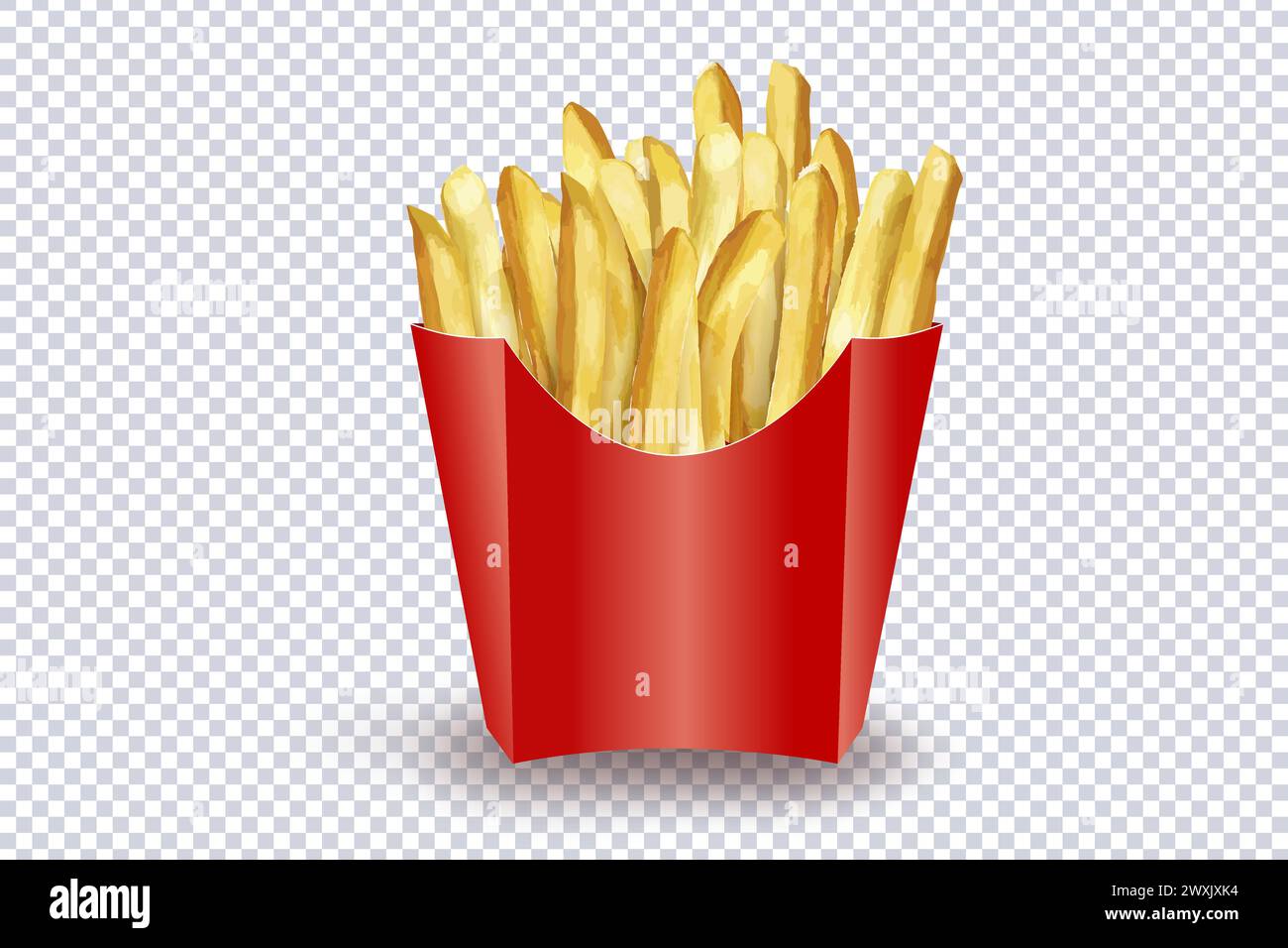 French Fries potato in red carton package box Isolated on transparent ...