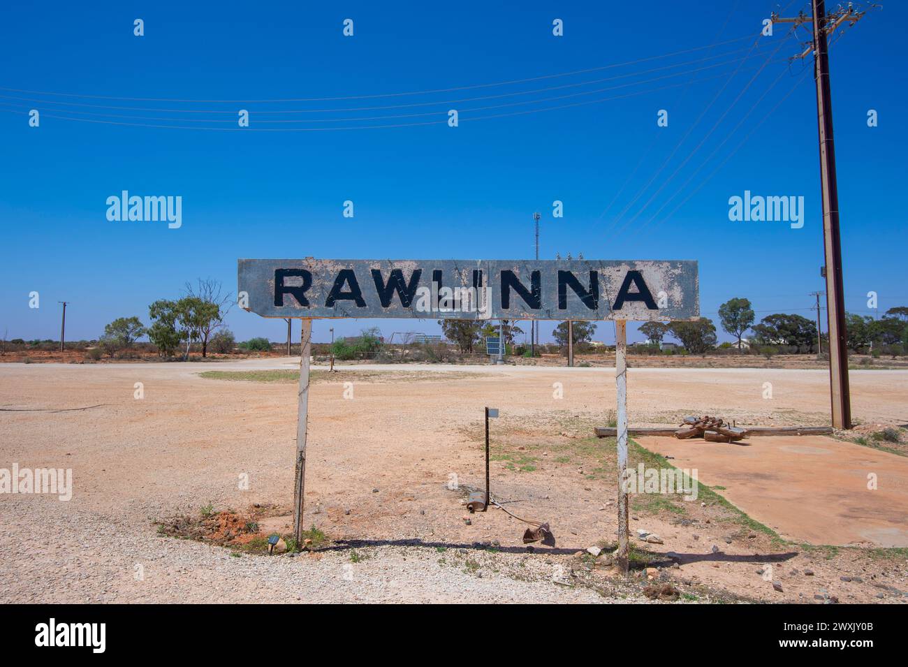 Name sign for Rawlinna, a tiny Outback town along the Indian Pacific ...