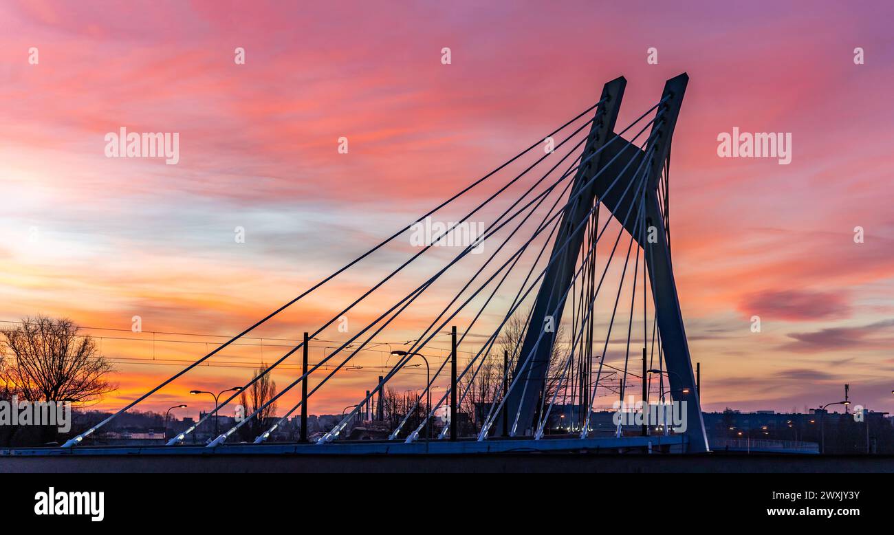 Scenic night aerial drone view of sunset sky with silhouette of ...