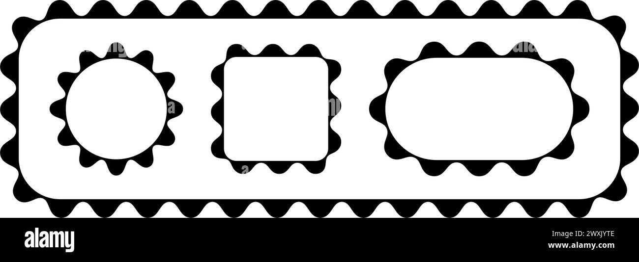 Set of round, square, rectangle and oval frames with scalloped borders ...