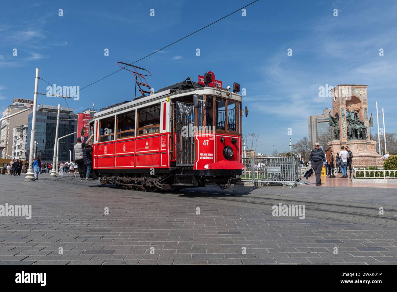 ISTANBUL, TURKEY - MARCH 31, 2024: Old-fashioned red tram at the ...