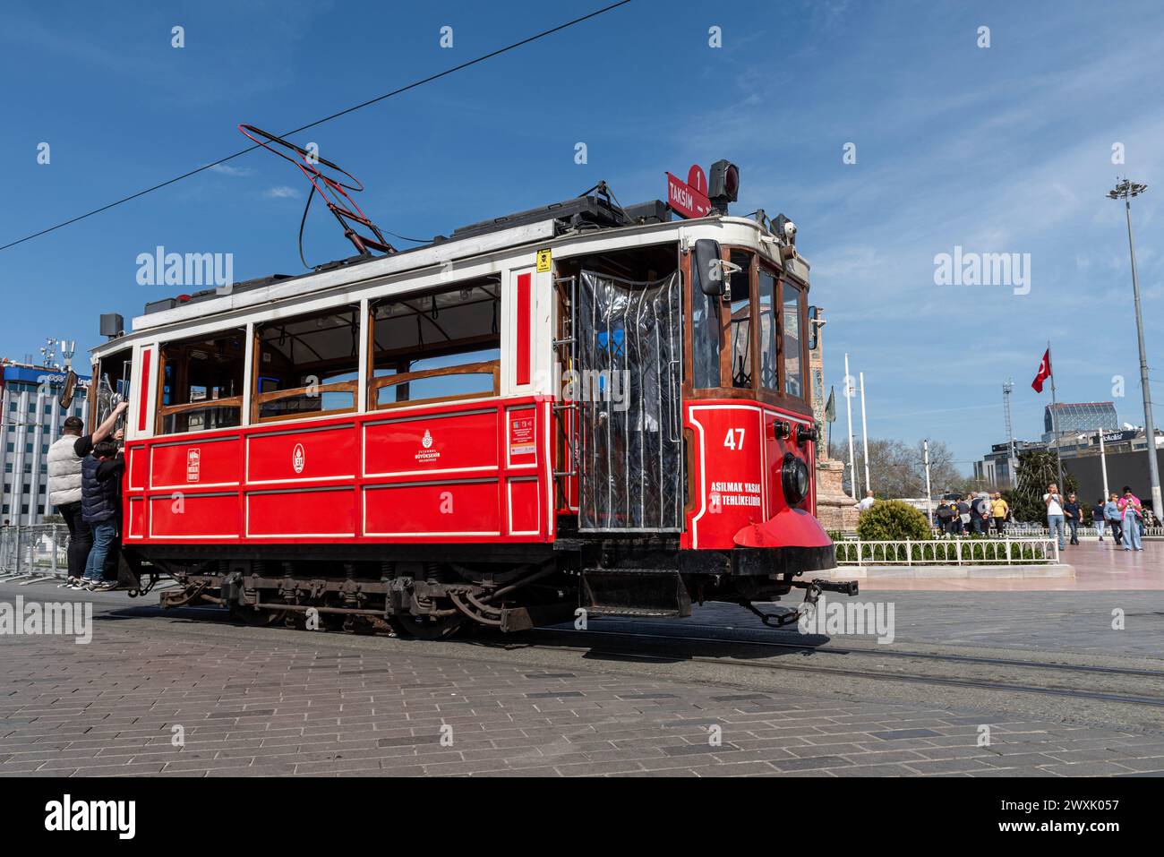 ISTANBUL, TURKEY - MARCH 31, 2024: Old-fashioned red tram at the ...
