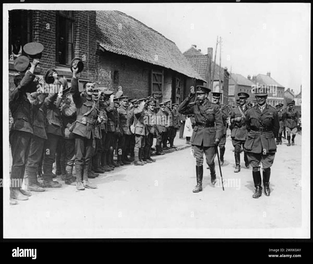 King George V reviewing troops, Western Front, during World War I Stock ...