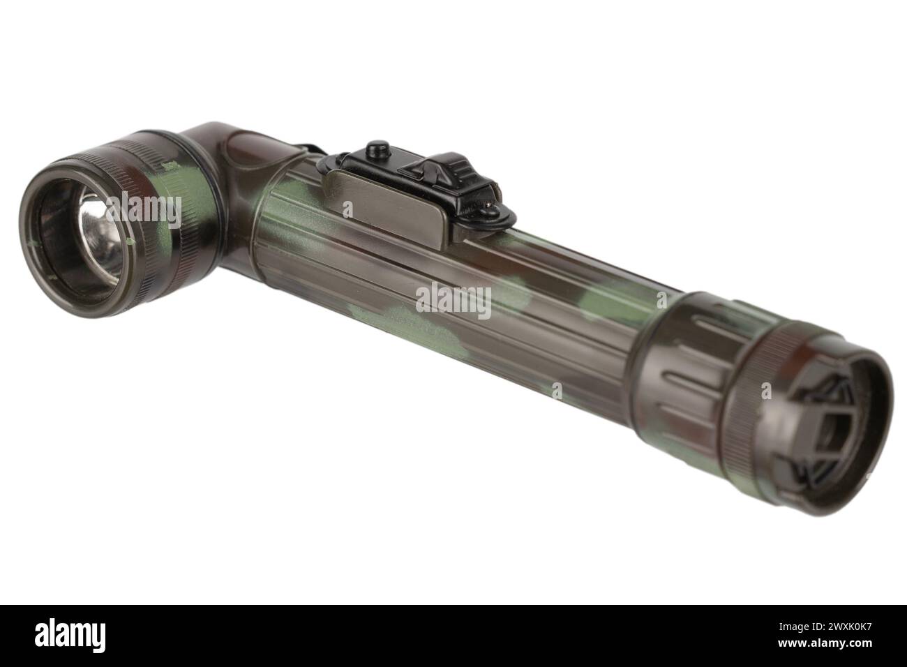 military style flashlight isolated on white background Stock Photo - Alamy
