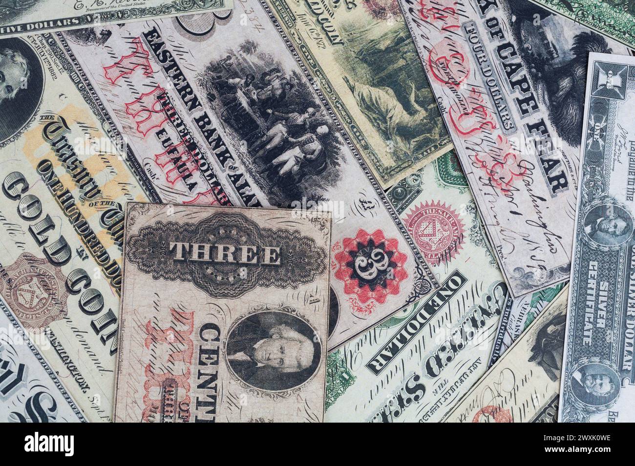 Old US dollar banknotes and silver certificates banknotes background ...