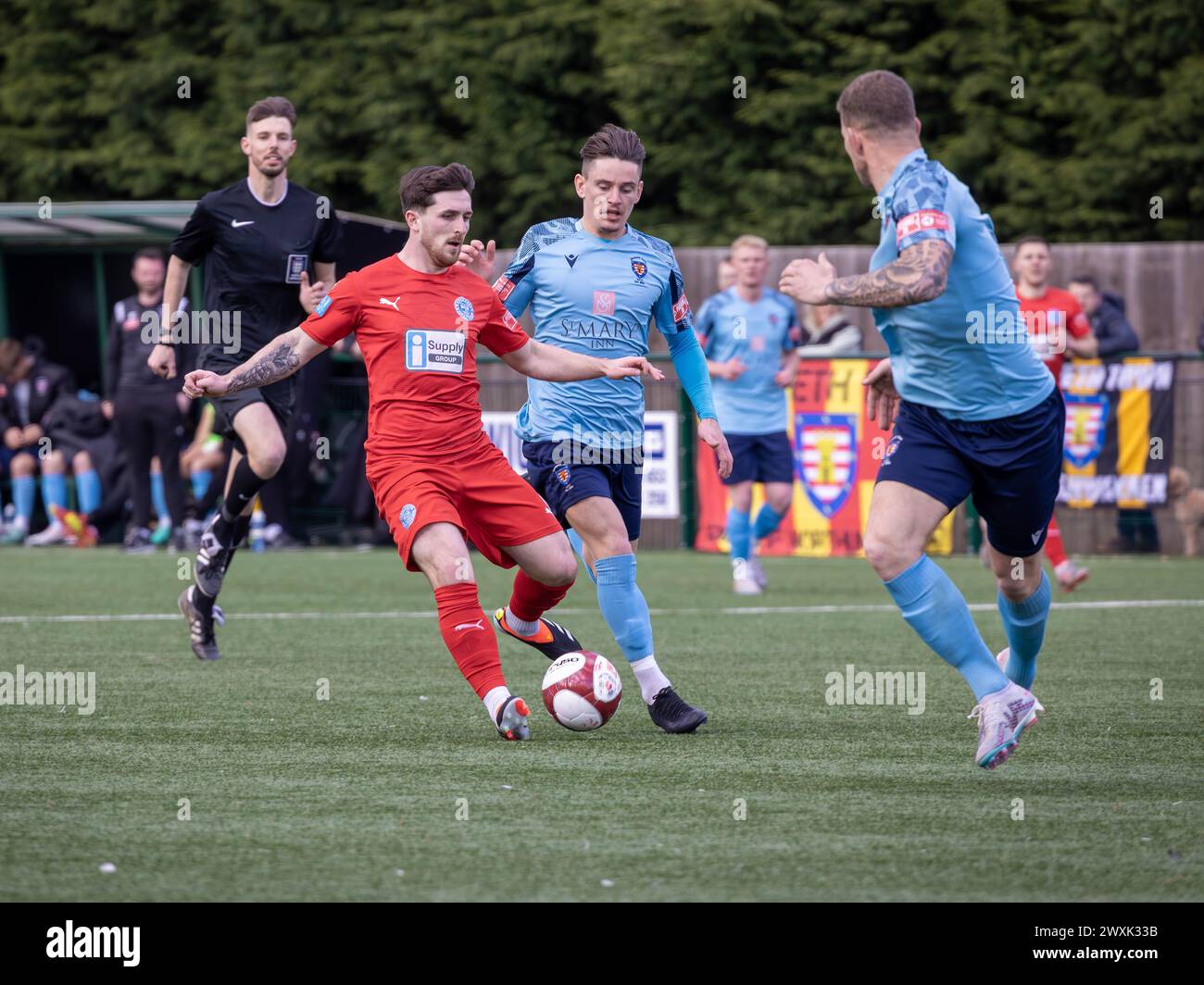 Sam Burns controls the football when Morpeth Town host Warrington ...