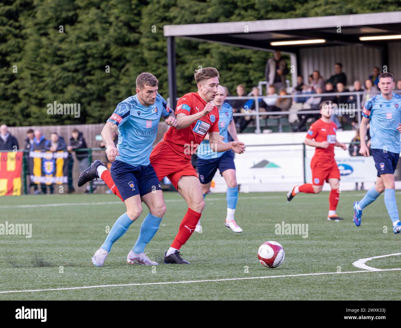 Dan Cockerline is knocked off the ball in front of goal when Morpeth ...