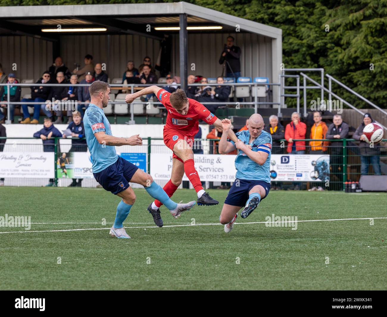 Dan Cockerline shoots at goal despite being challenged when Morpeth ...