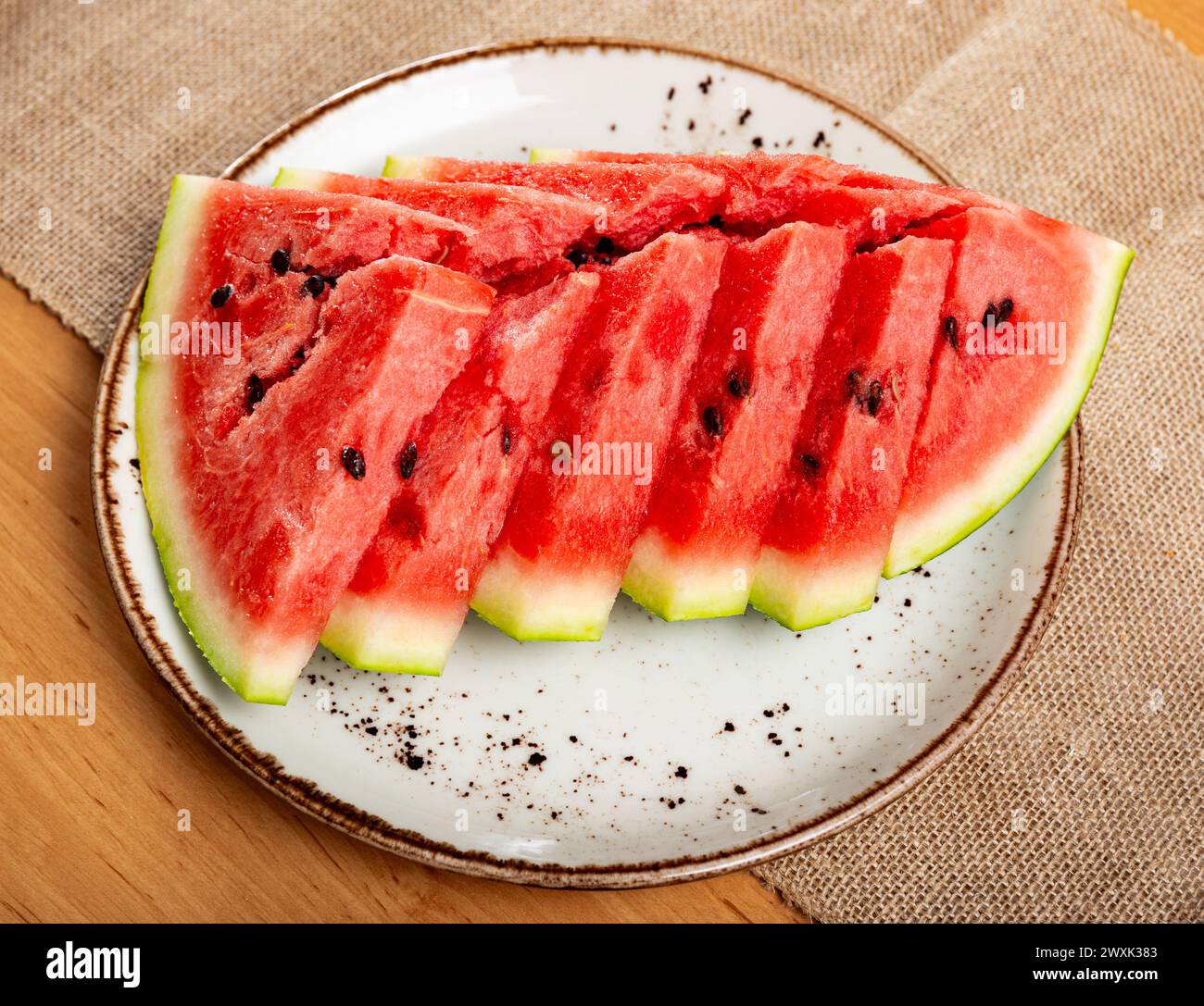 Pieces of watermelon served in a plate Stock Photo - Alamy