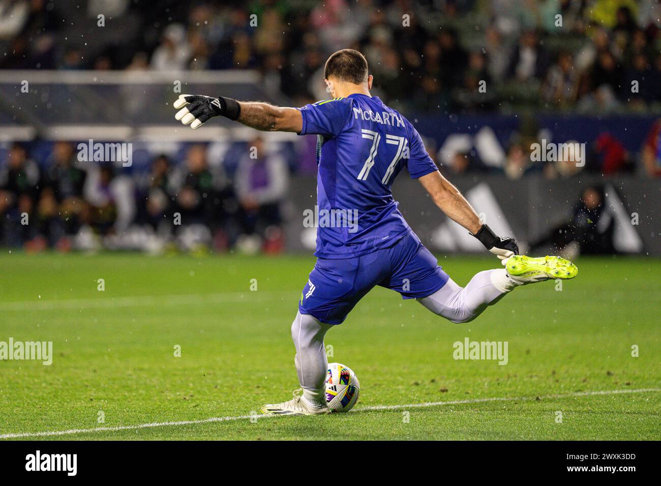 Los Angeles Galaxy goalkeeper John McCarthy (77) during a MLS match ...