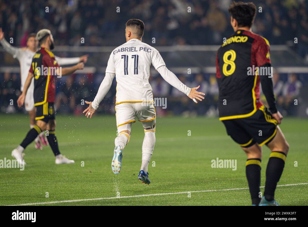 Los Angeles Galaxy forward Gabriel Pec (11) celebrates after scoring a ...