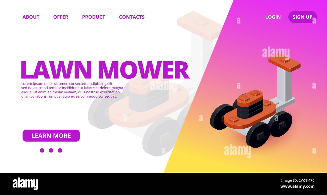 Web template with a lawn mower. Vector Stock Vector Image & Art - Alamy