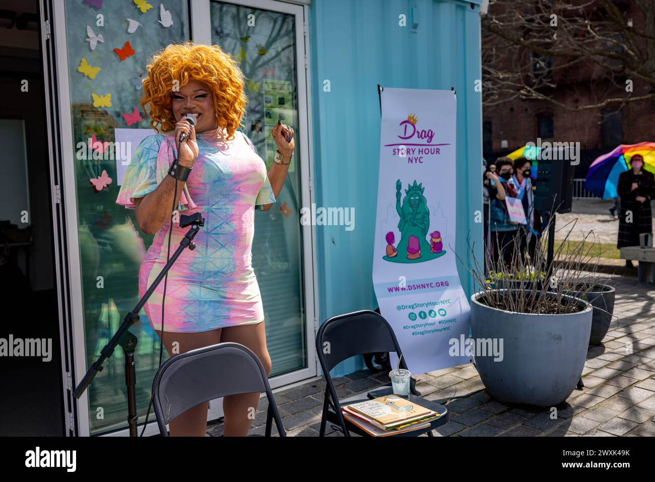 New York, New York, USA. 30th Mar, 2024. A Drag Queen introduces story ...