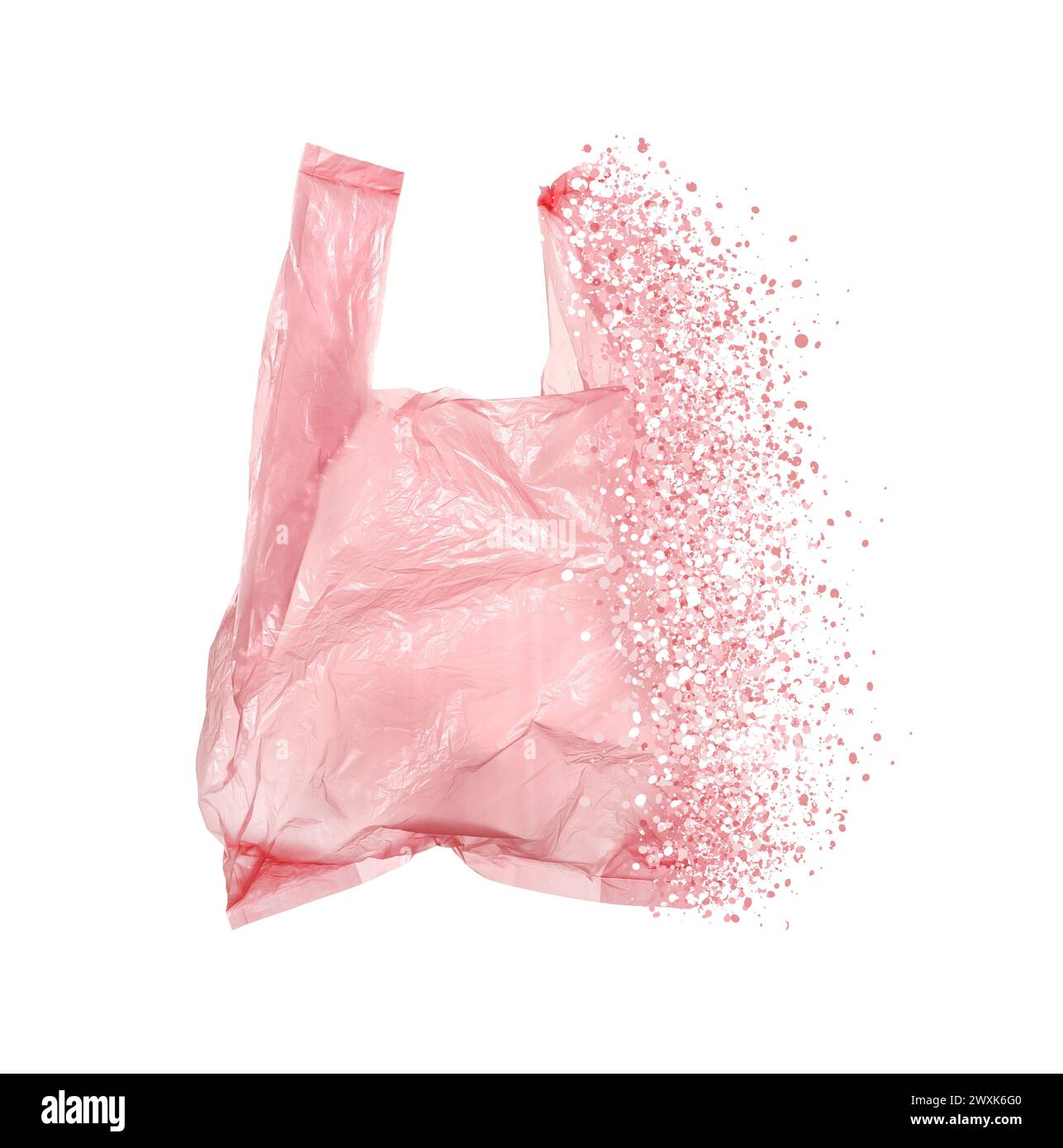 Pink disposable bag vanishing on white background. Plastic ...