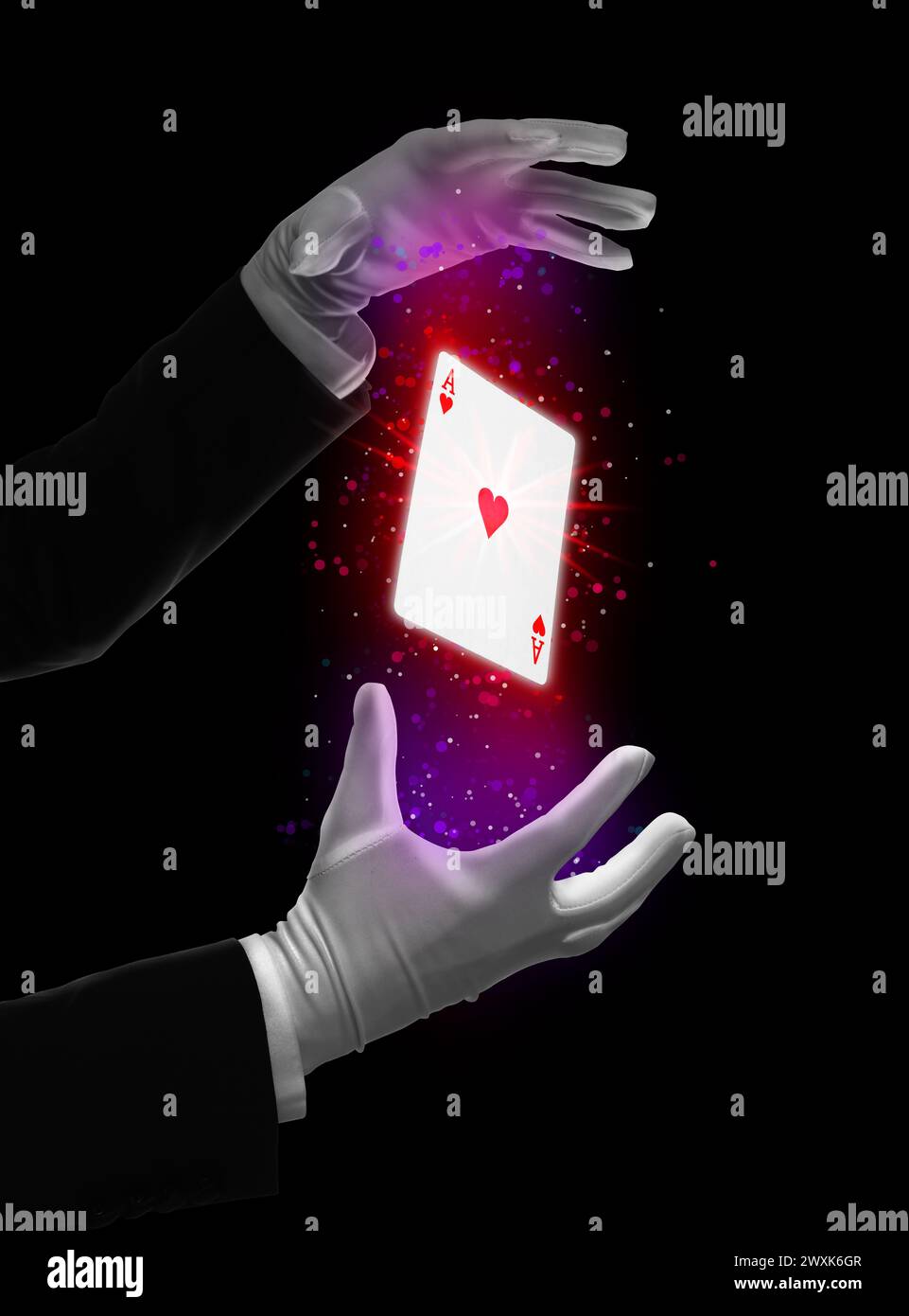 Magician performing card trick on black background, closeup Stock Photo ...