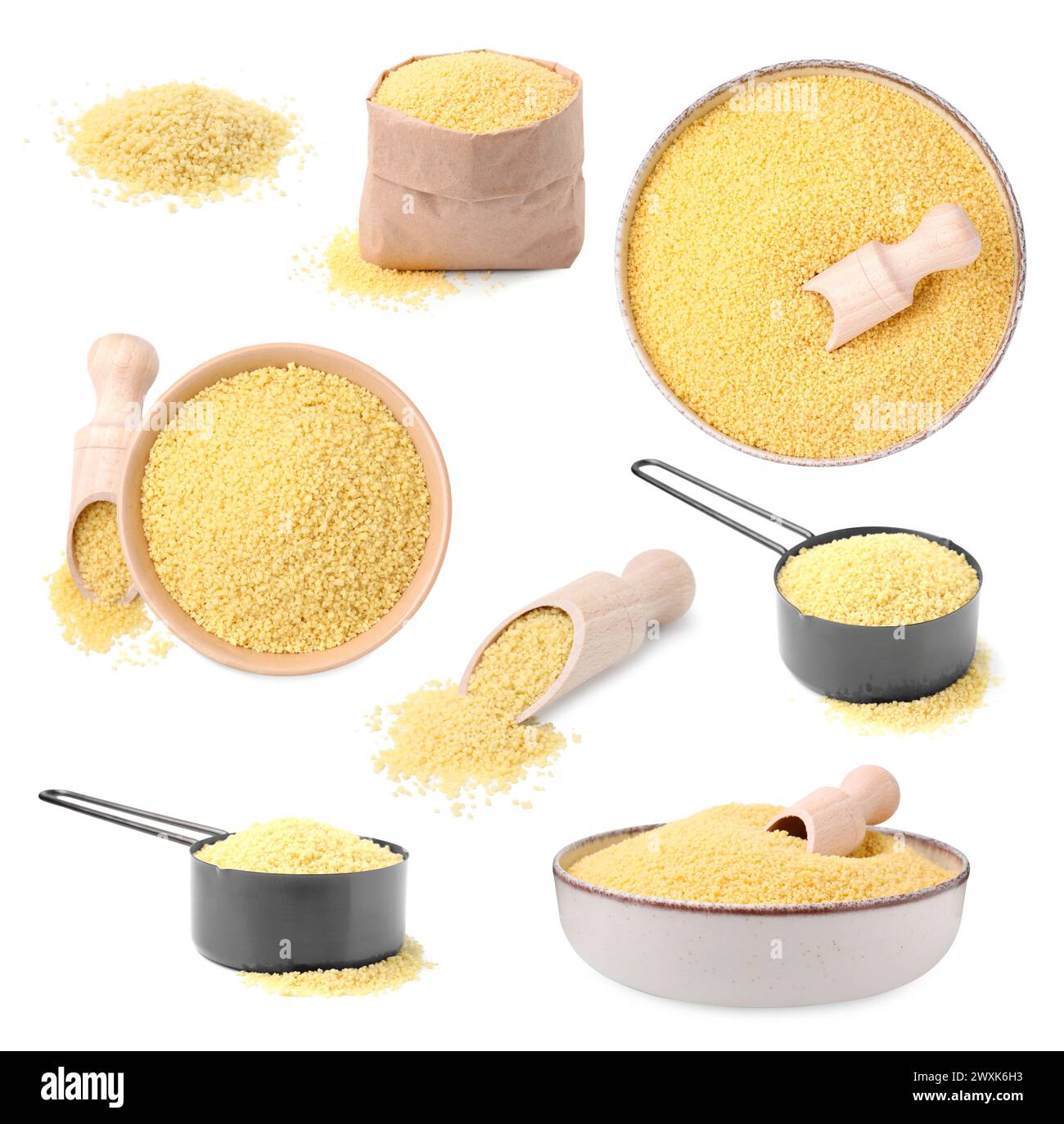 Raw dry couscous isolated on white, set Stock Photo - Alamy