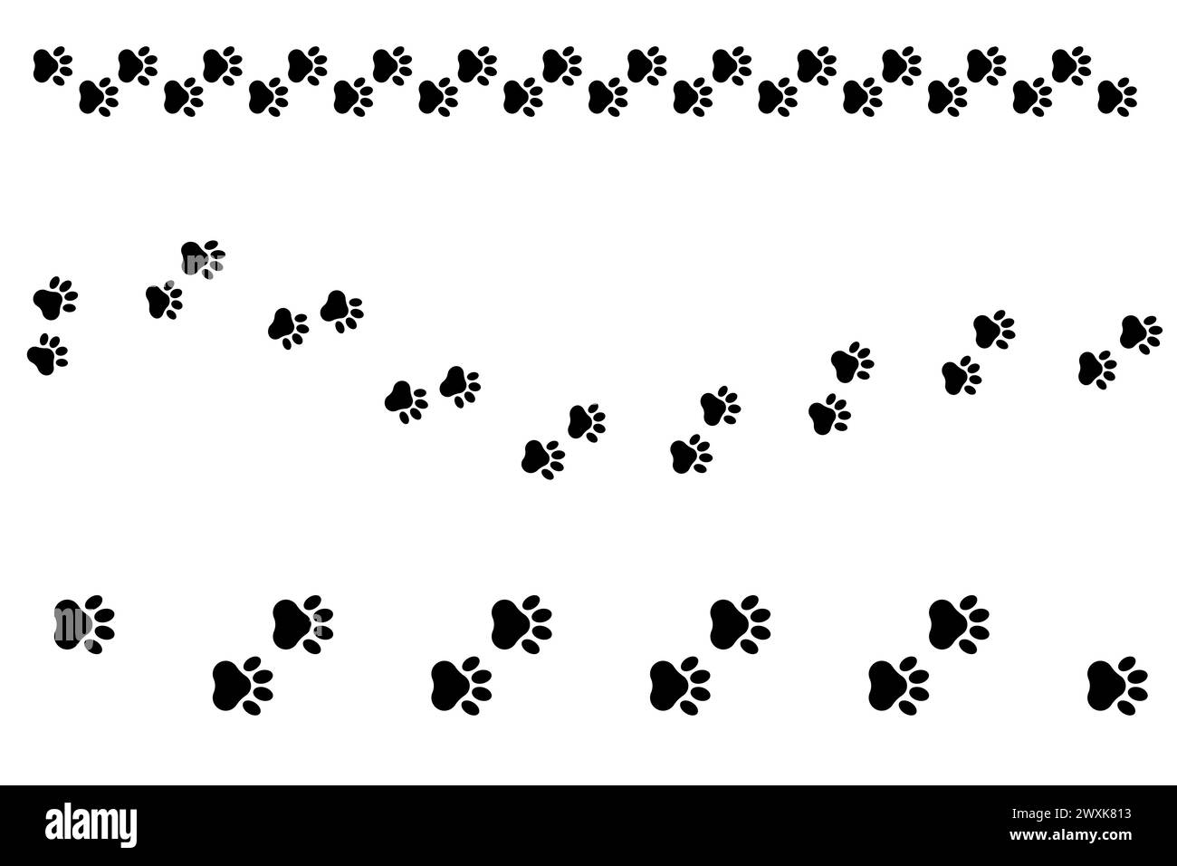 Animal paw prints pattern. Black footprint trail. Pet walking path. Vector illustration. EPS 10 ...