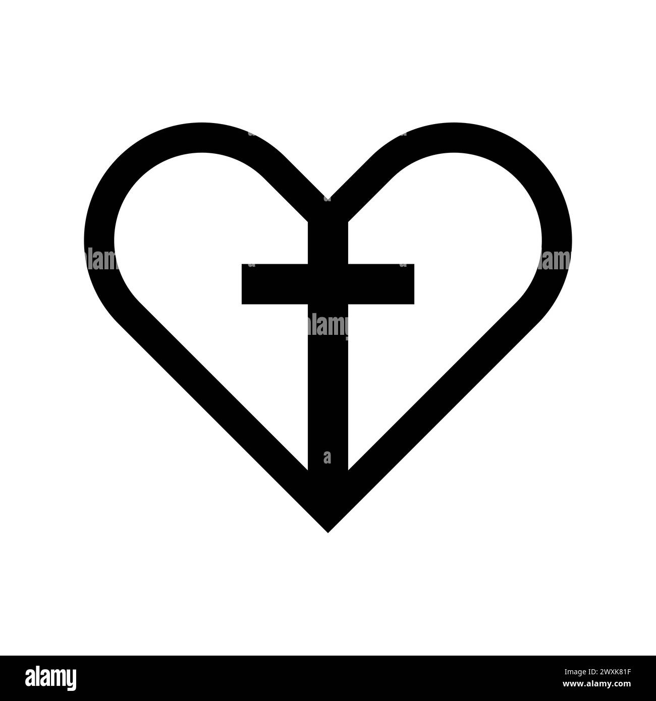 Heart combined with Christian cross icon. Symbol of faith and love ...