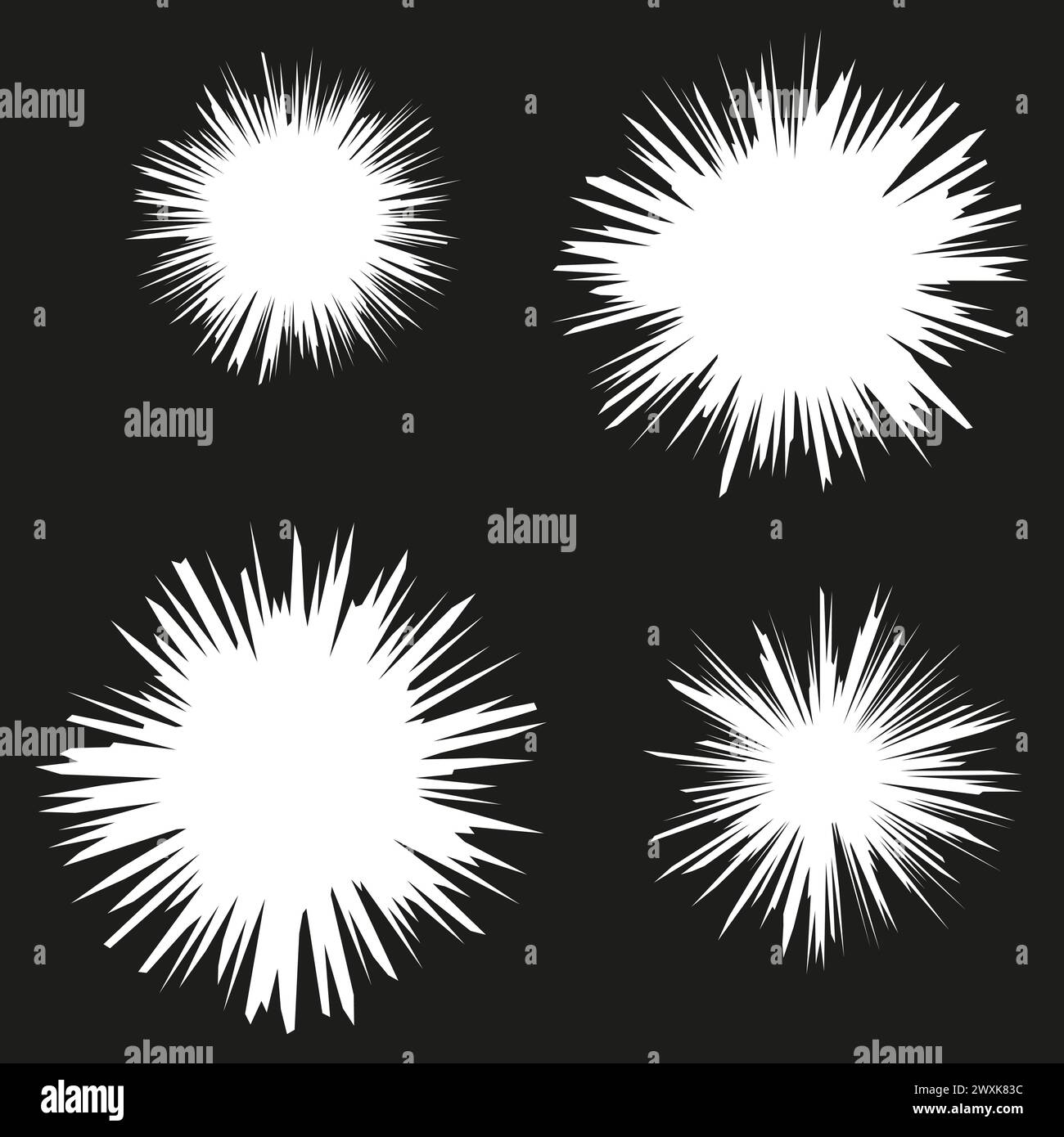 Set of white starbursts. Explosion or sparkle symbols. Radiating lines ...
