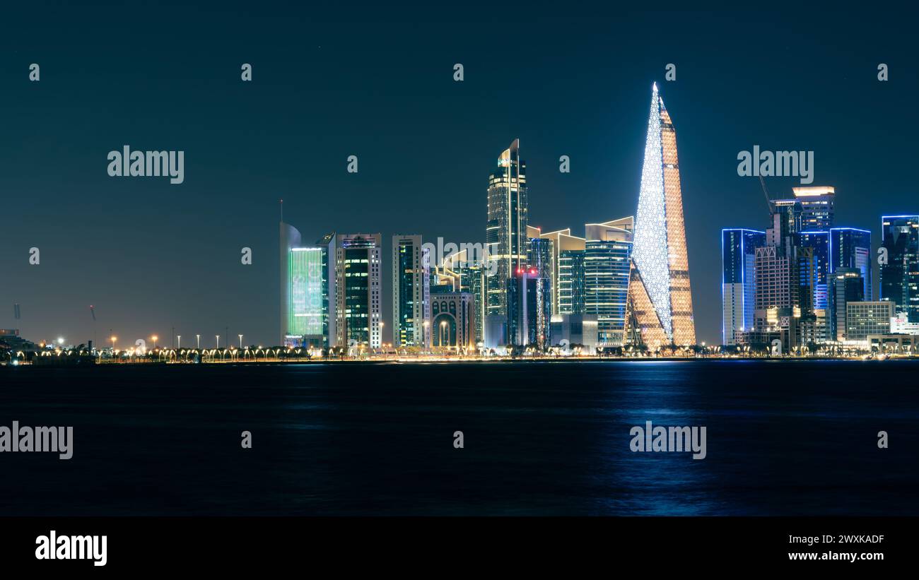 Doha Skyline at night. Qatar. Doha Cityscape Stock Photo - Alamy