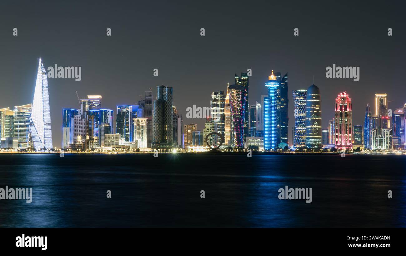 Doha Skyline at night. Qatar. Doha Cityscape Stock Photo - Alamy