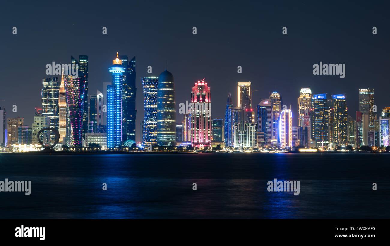 Doha Skyline at night. Qatar. Doha Cityscape Stock Photo - Alamy