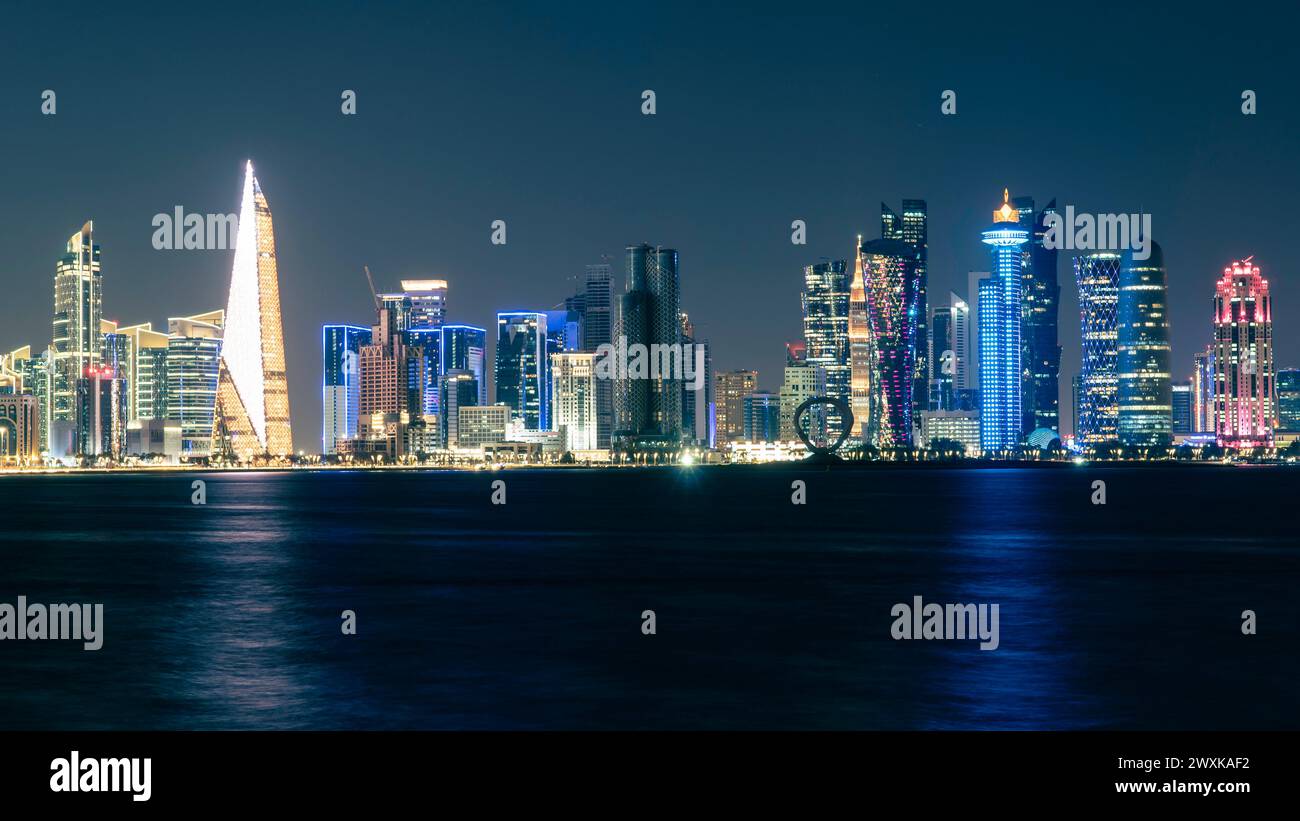 Doha Skyline at night. Qatar. Doha Cityscape Stock Photo - Alamy