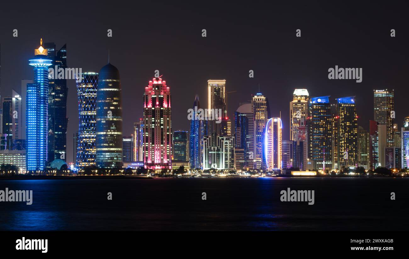Doha Skyline at night. Qatar. Doha Cityscape Stock Photo - Alamy