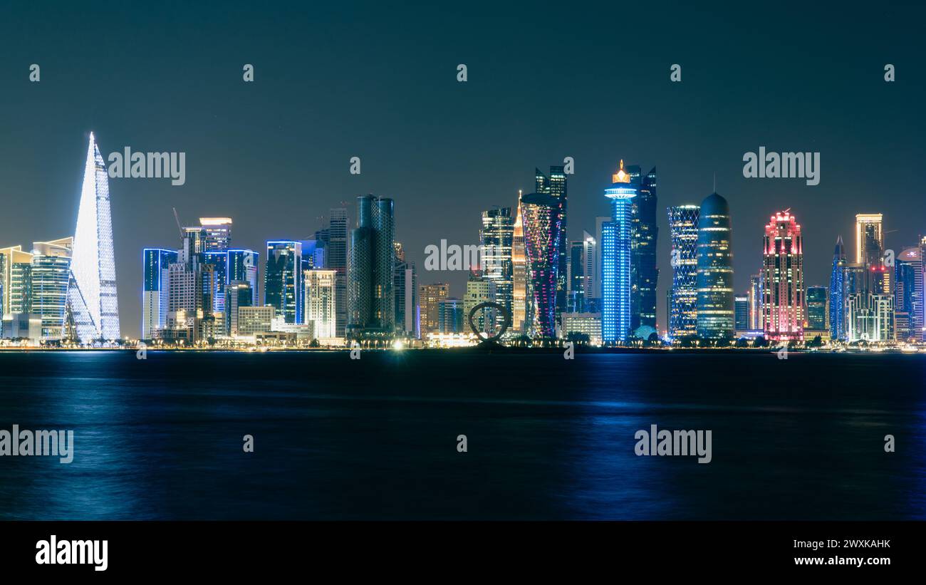Doha Skyline at night. Qatar. Doha Cityscape Stock Photo - Alamy