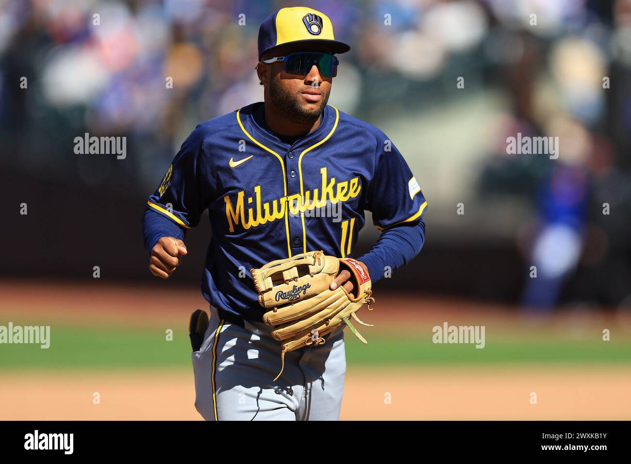 Milwaukee Brewers outfielder Jackson Chourio #11 comes off field during ...