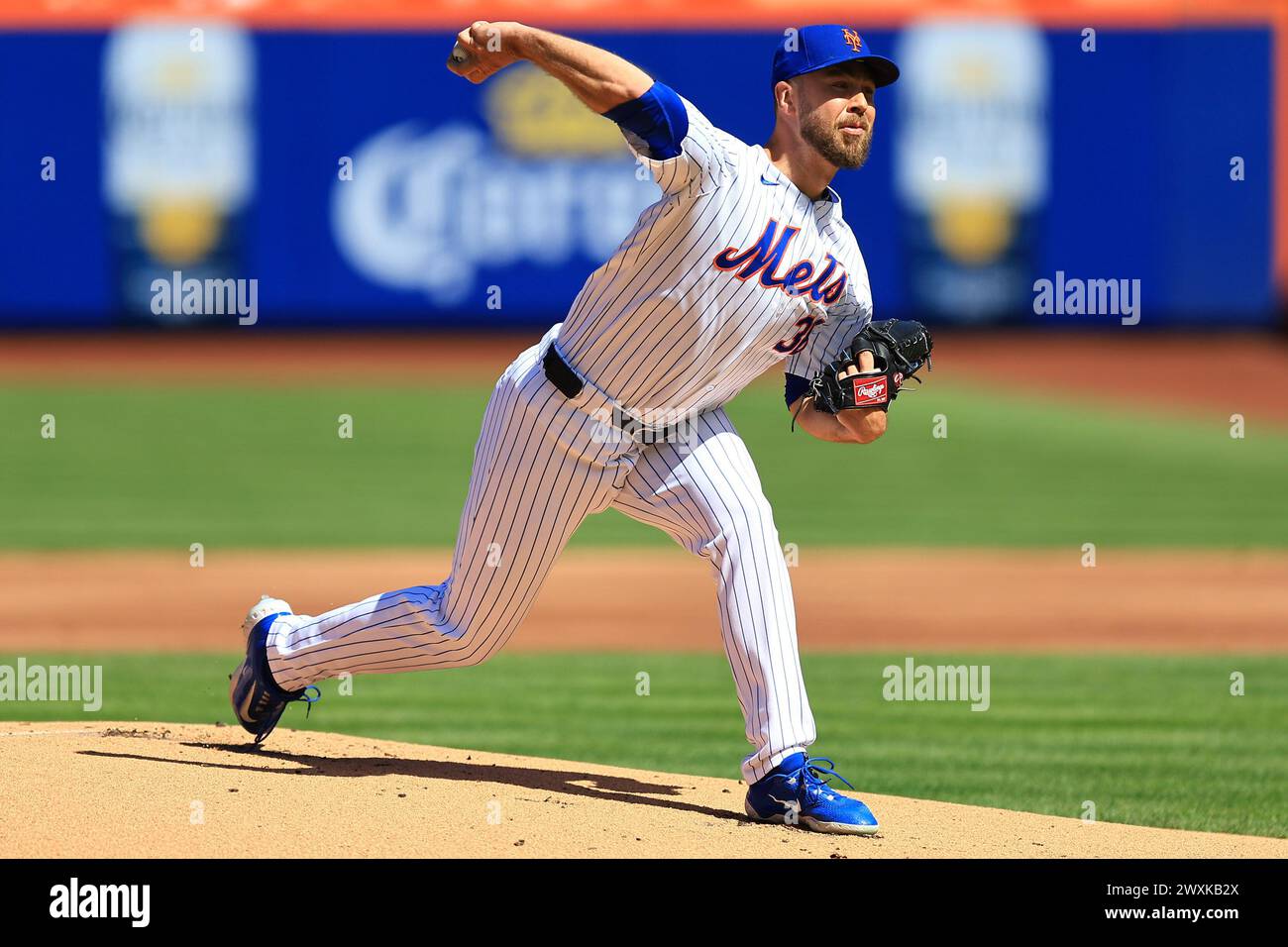 New York Mets starting pitcher Tylor Megill #38 throws during the first ...