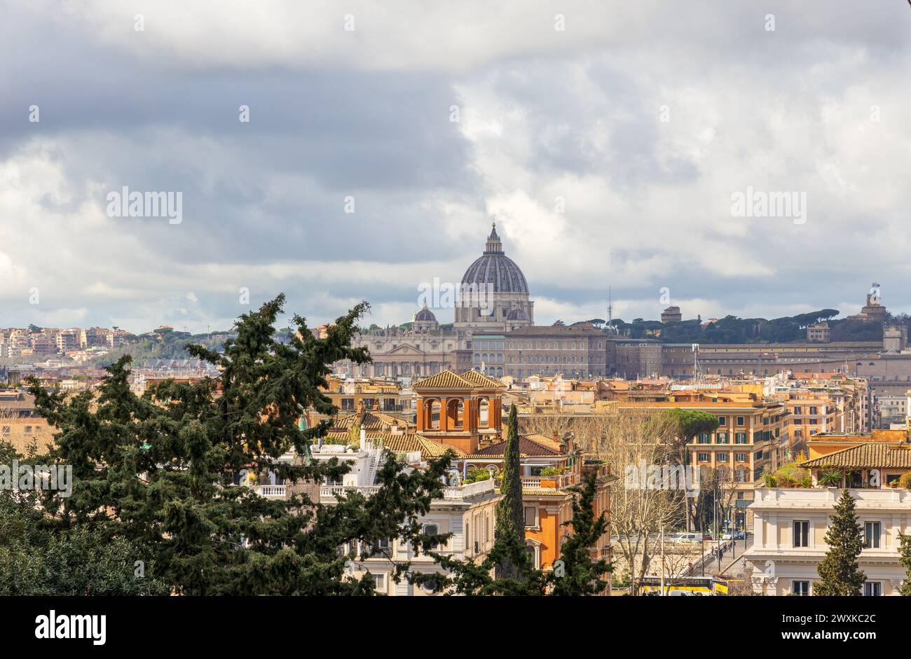 Aerial view of the historical center of Rome, Italy, and Piazza del ...
