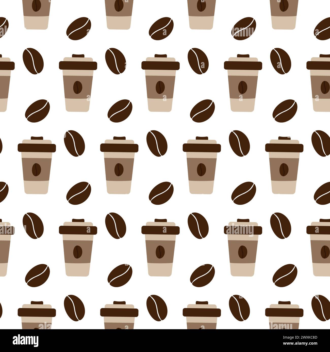 Takeaway disposable cups with lid and coffee beans Seamless pattern ...