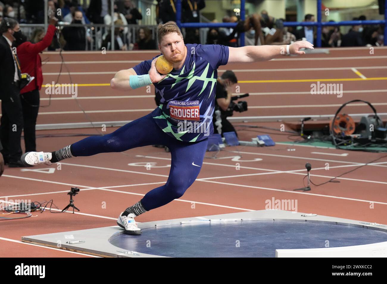 Ryan Crouser (USA) wins the shot put during the 114th Millrose Games at ...