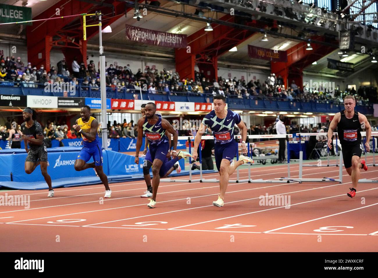Devon Allen (USA) wins the 60m hurdles inj 7.51 at the 114th Millrose ...