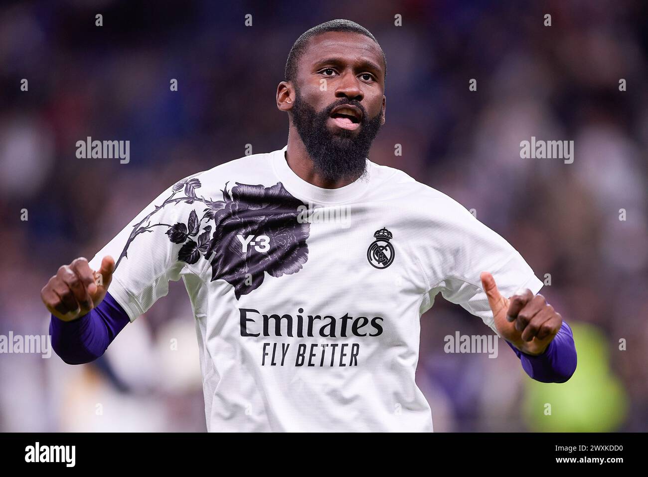 Madrid, Spain. 31st Mar, 2024. Antonio Rudiger of Real Madrid CF warms ...
