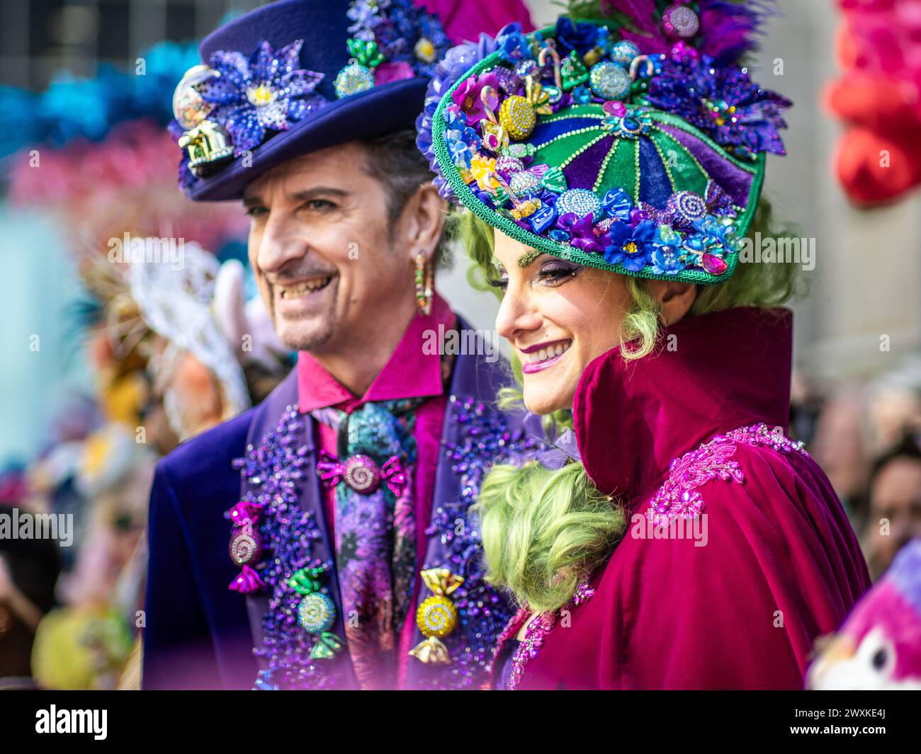 A couple stands by the front gates of St. Patrick's Cathedral where ...