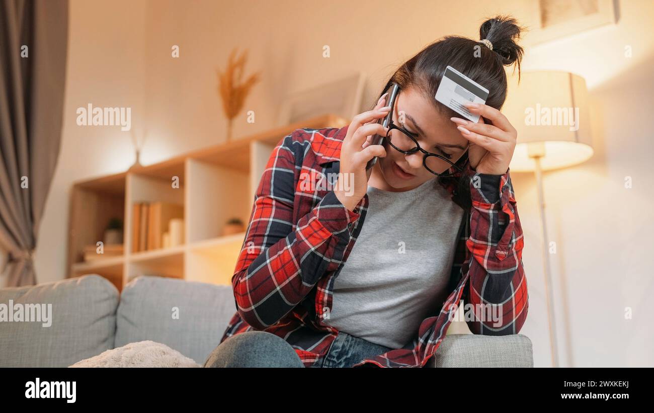 Debt problem blocked credit card phishing woman Stock Photo - Alamy
