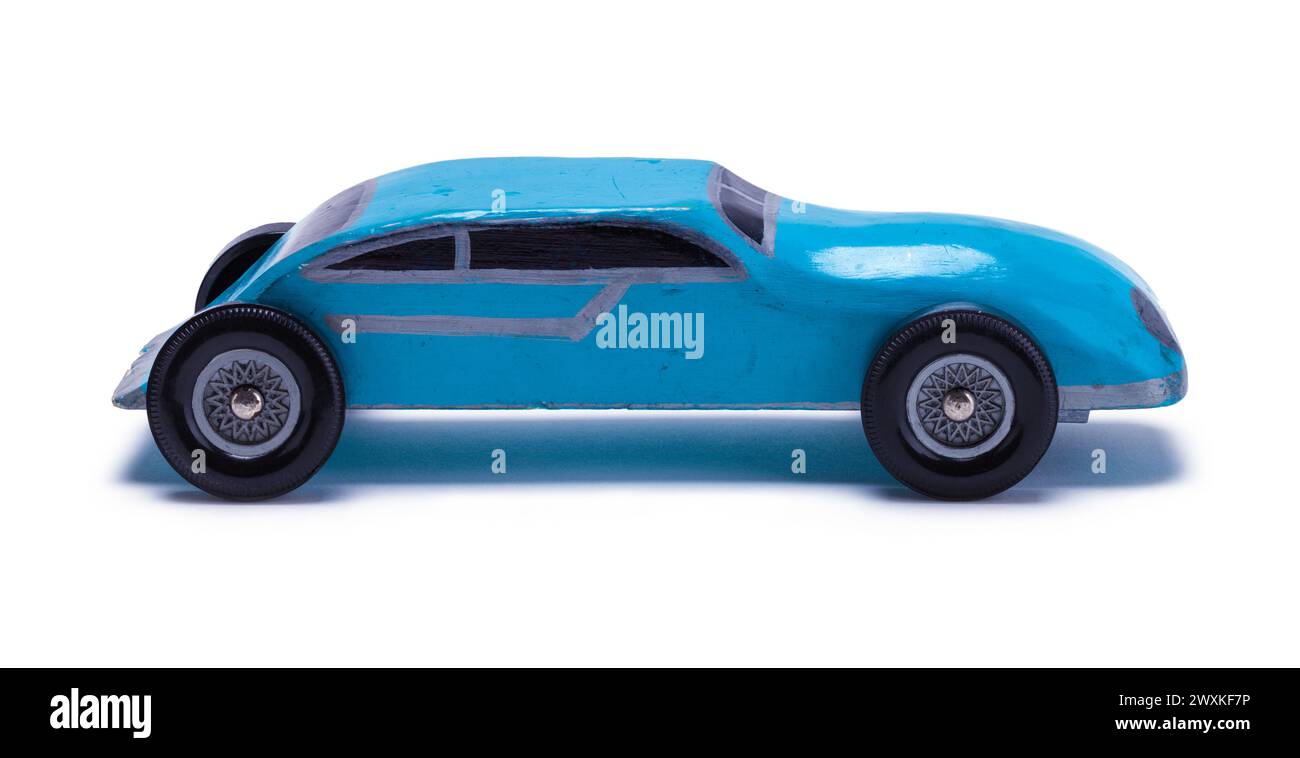 Blue Derby Car Side View Cut Out on White Stock Photo - Alamy