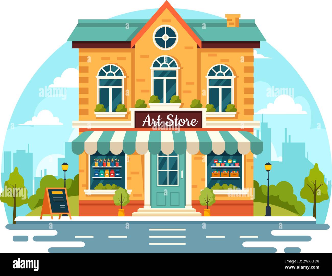 Art Store Vector Illustration with Painting Supplies Store Accessories ...