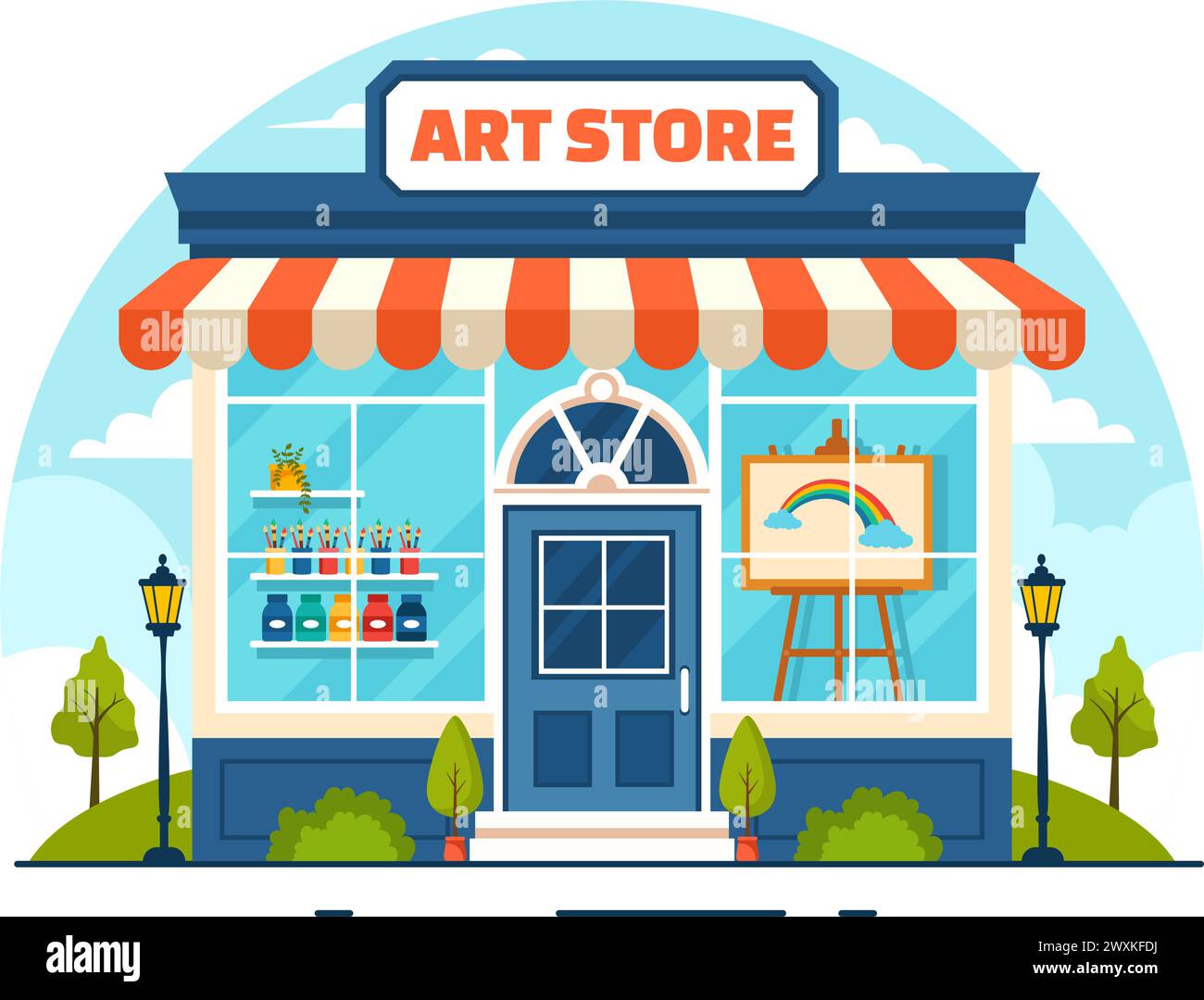 Art Store Vector Illustration with Painting Supplies Store Accessories ...