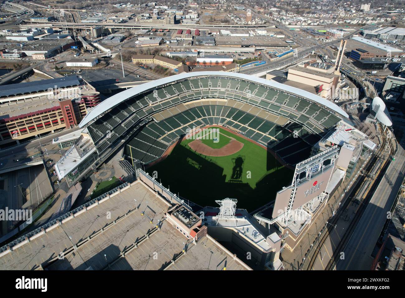 A general overall aerial view of Target Field, Sunday, April 3, 2022 ...