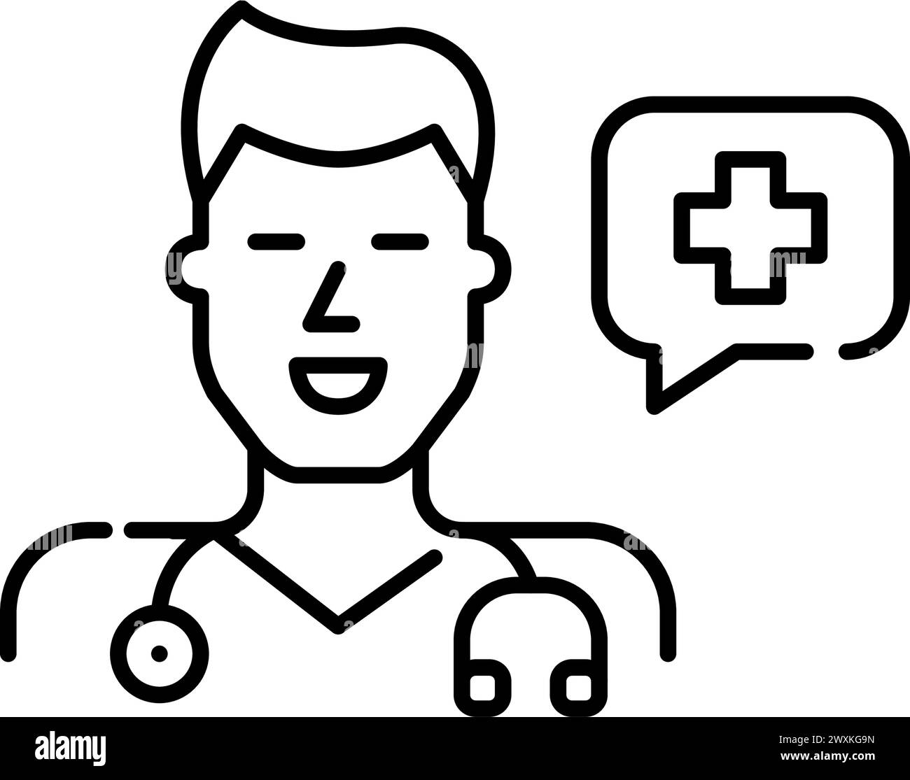 Doctor with stethoscope and speech message with cross. Medical ...