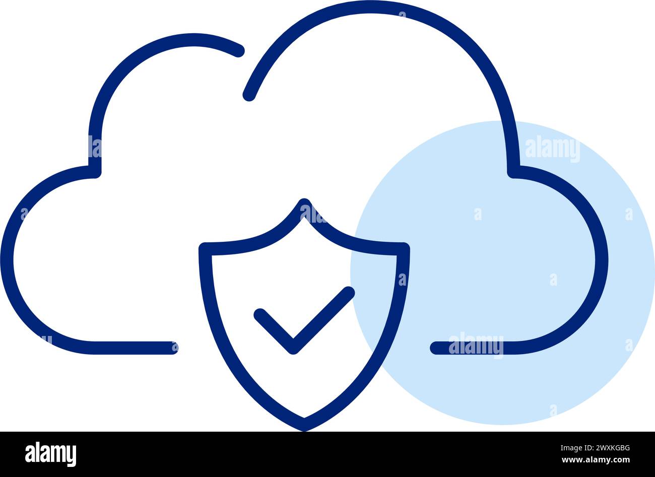 Verified cloud security. Cloud and shield with checkmark. Protected data storage. Pixel perfect ...