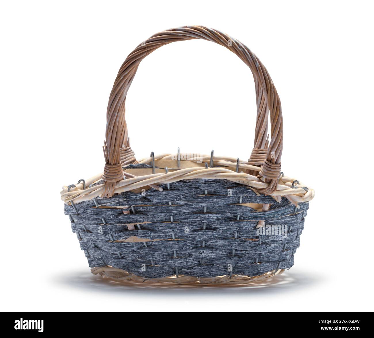 Grey Wicker Basket Side View Cut Out in White Stock Photo - Alamy