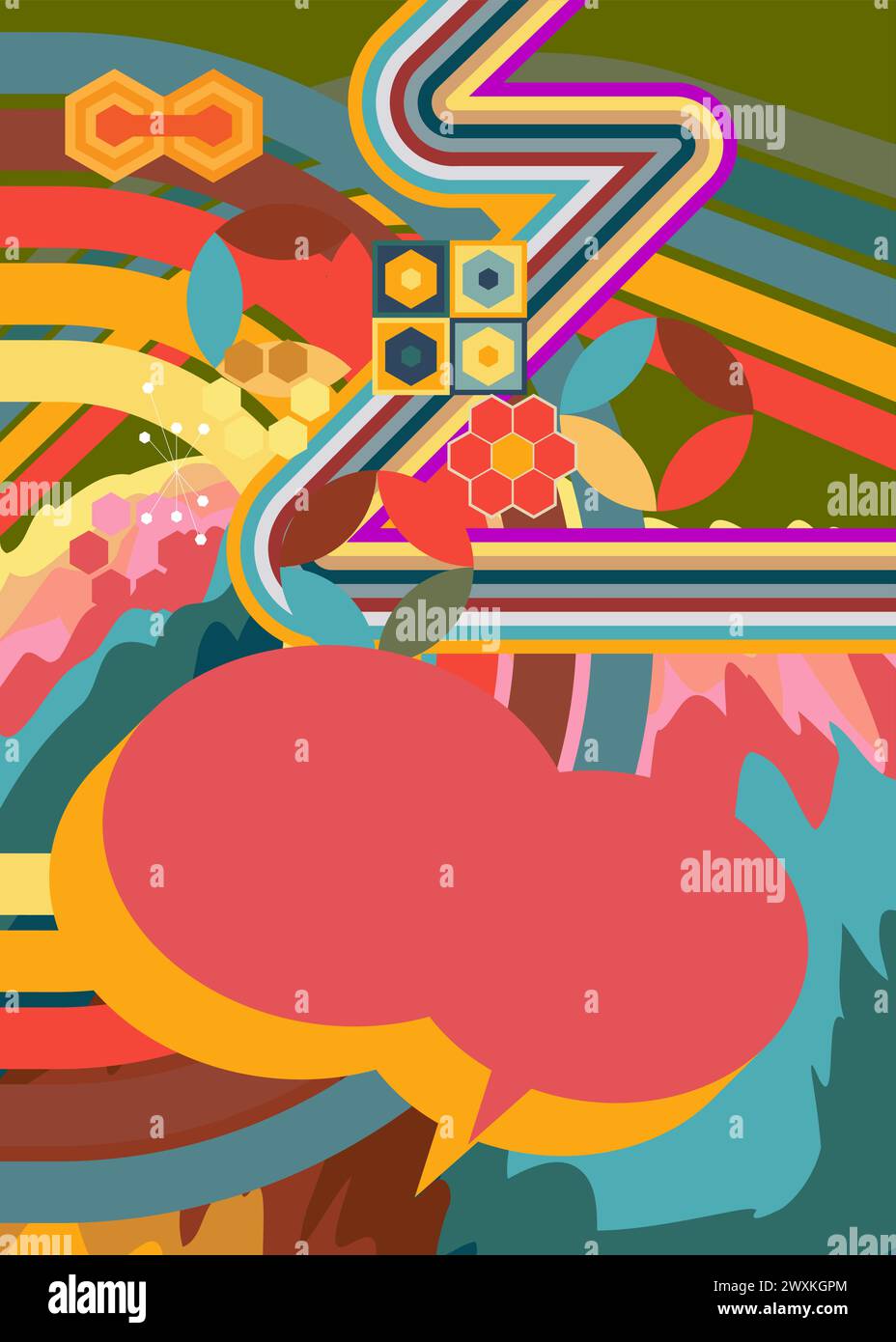 Retro 70s Background with Speech Bubble. Groovy Chat, 1970s art ...